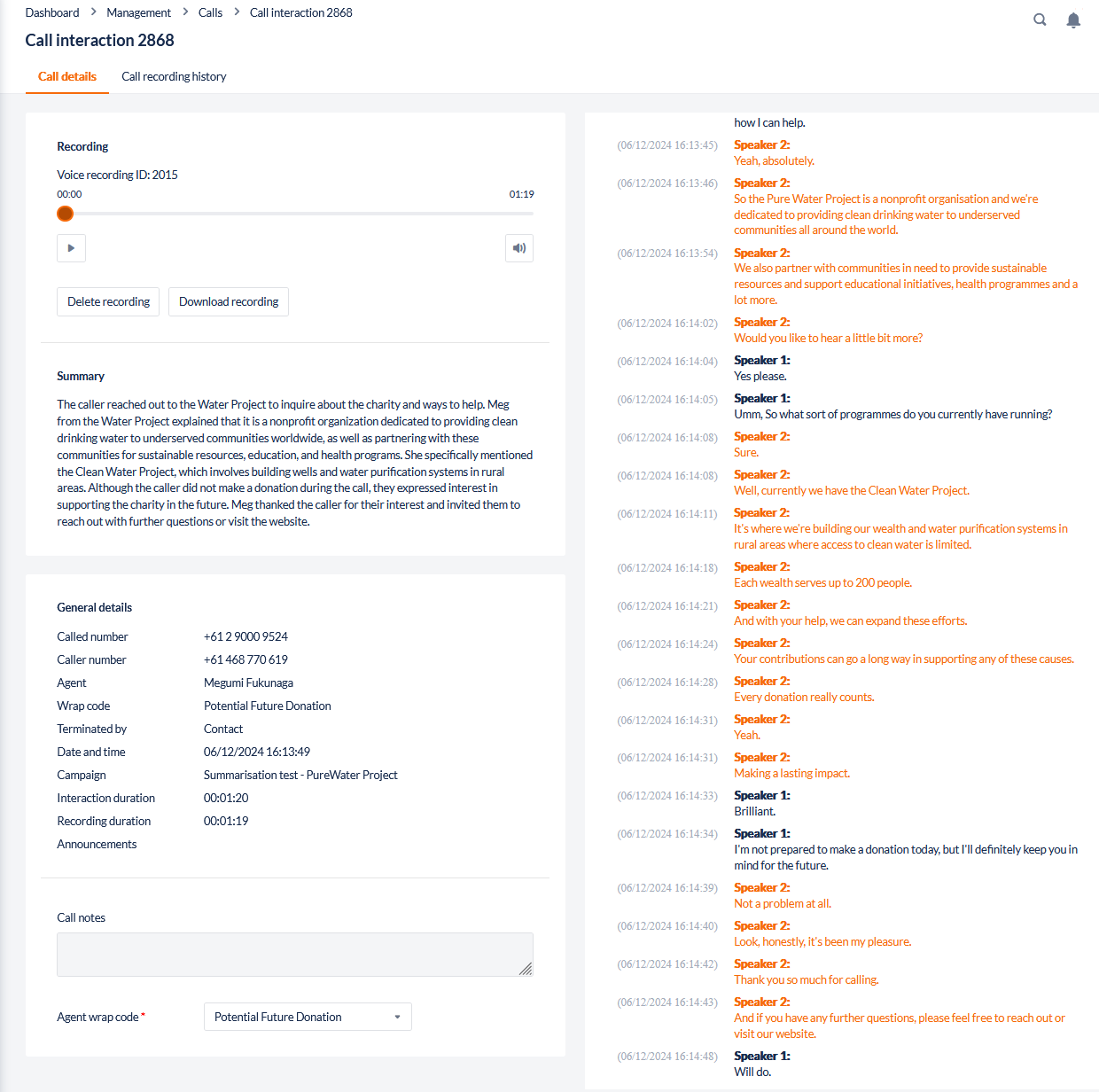 Call Transcription and Call Summary